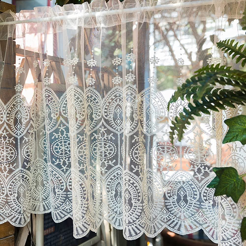 ZHH Embroidered Kitchen Valance Cafe Curtains Romantic Princess Style ...