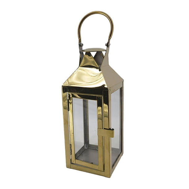 Serene Spaces Living Small Gold Square Metal Lantern, 4.4" Dia & 10.23 ...
