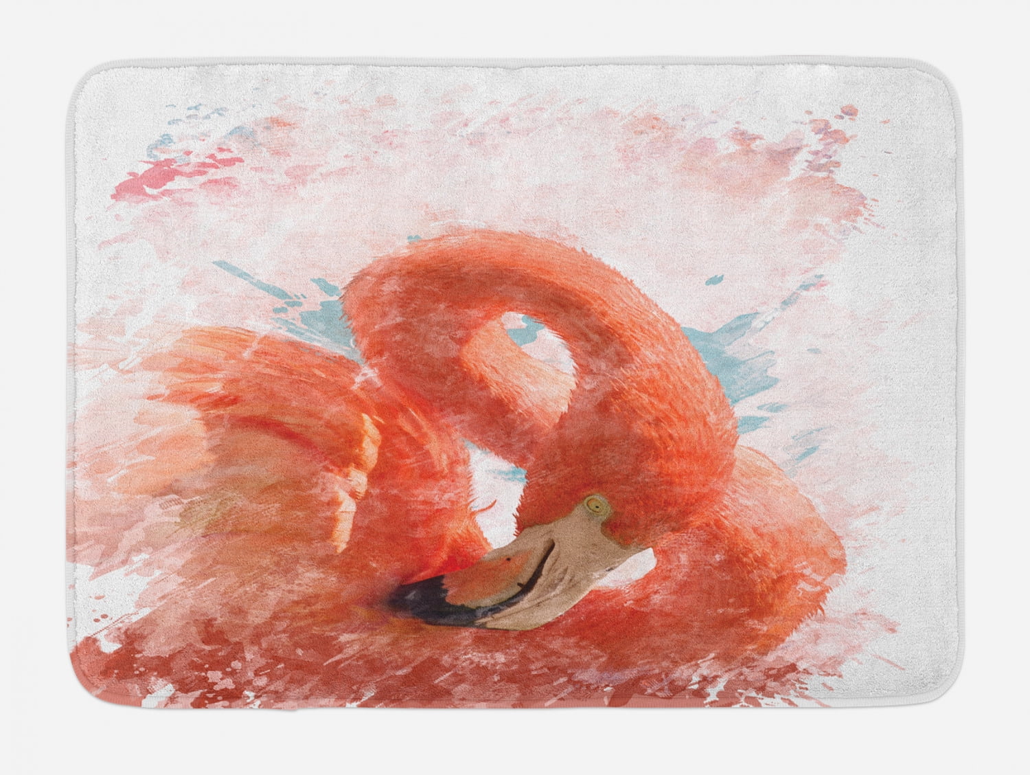 Flamingo Bath Mat, Flamingo Bird with Fairy Feather Watercolor Paint ...