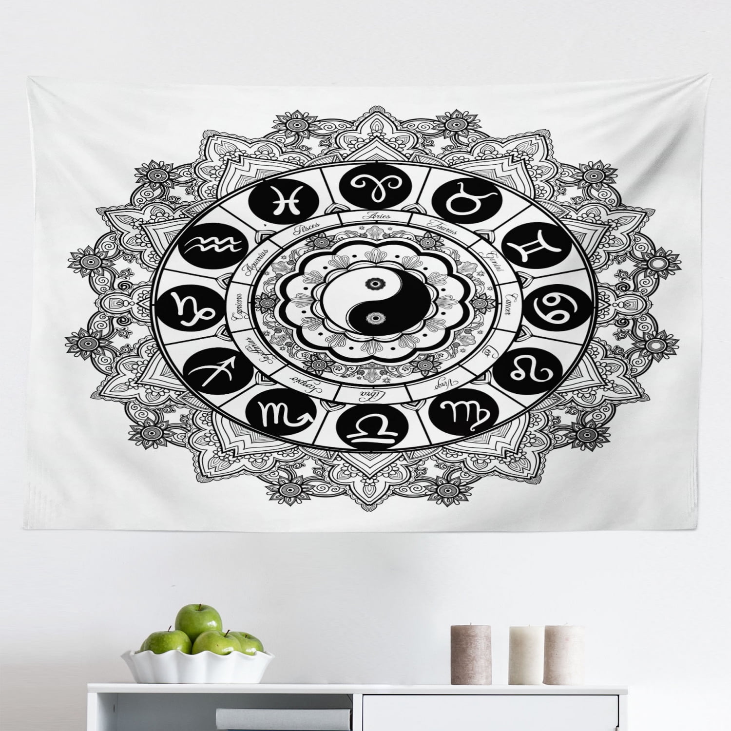 Ying Yang Tapestry, Circle Mandala Pattern with Yin Yang Sign Made with ...