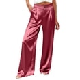 Bloomae Trendy Satin Silk Pants for Women Button High Rise Dress Pants ...