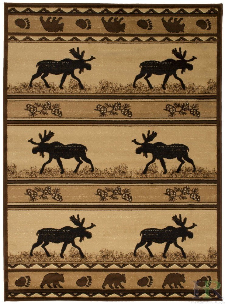Lodge, Cabin Nature and Animals Area Rug - Stripped Design Cabin Area ...