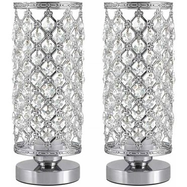 Crystal Table Lamps - Set of 2 with Clear Crystal Lamp Shade, Silver ...