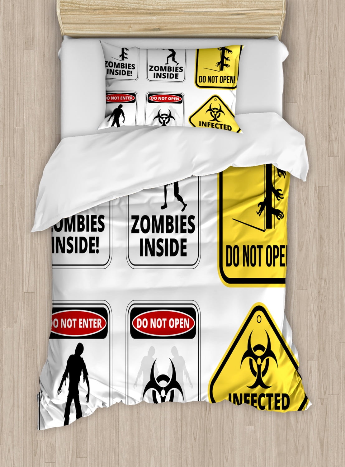 Zombie Duvet Cover Set Twin Size, Warning Signs for Evil Creatures ...
