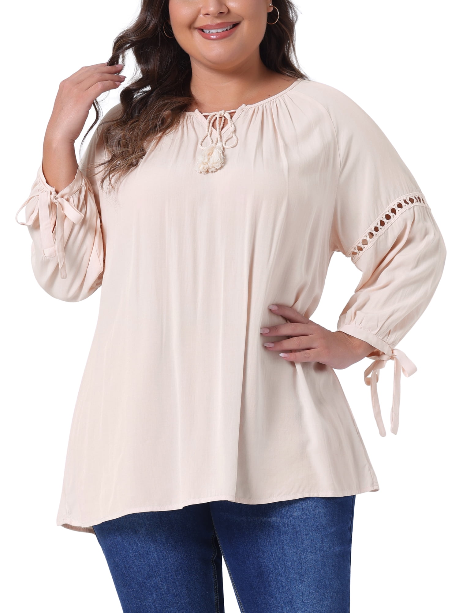 Blusa campesina de mujer de talla grande GRACE & GRANDEUR con mangas 3/ ...