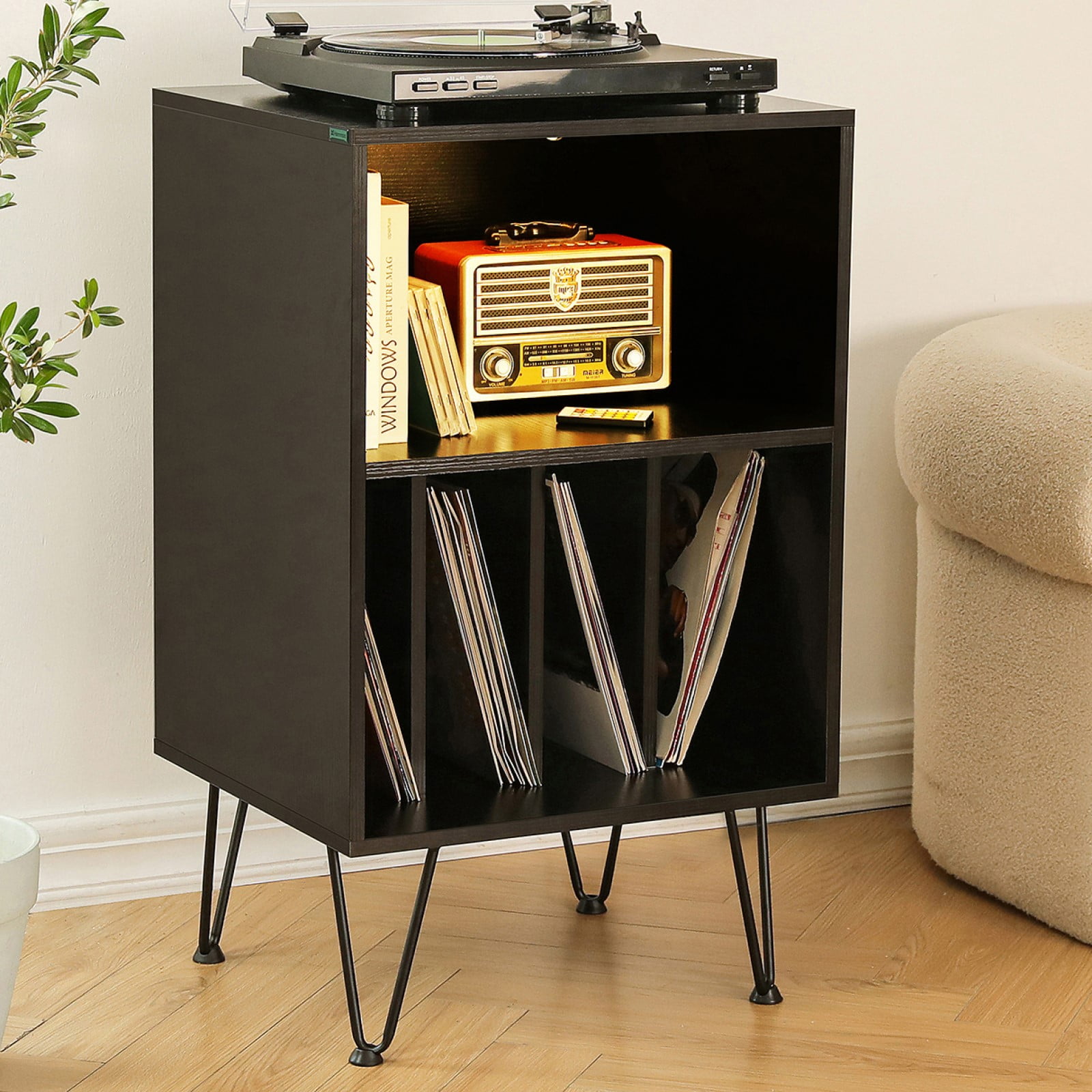 Hommpa Turntable Stand Black Record Player Stand with Vinyl Storage and ...