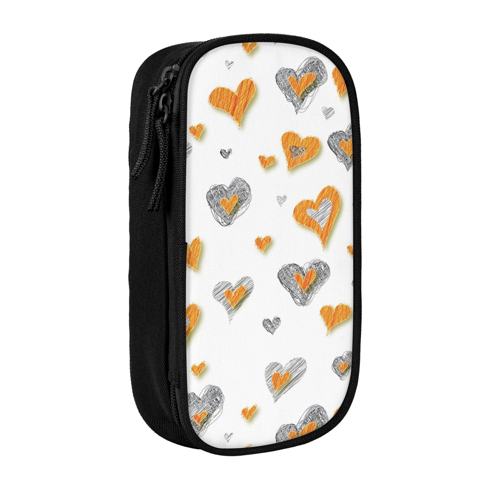 XMXY Heart Hearts Orange Pencil Case Cute Aesthetic, Portable Pencil ...
