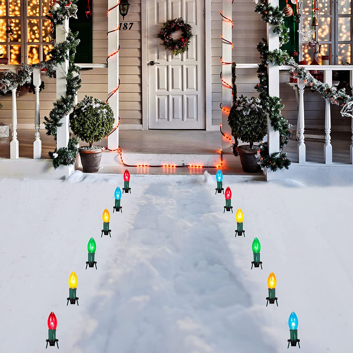 EastVita Christmas Multicolored Pathway Marker String Lights 30.75ft 24 ...