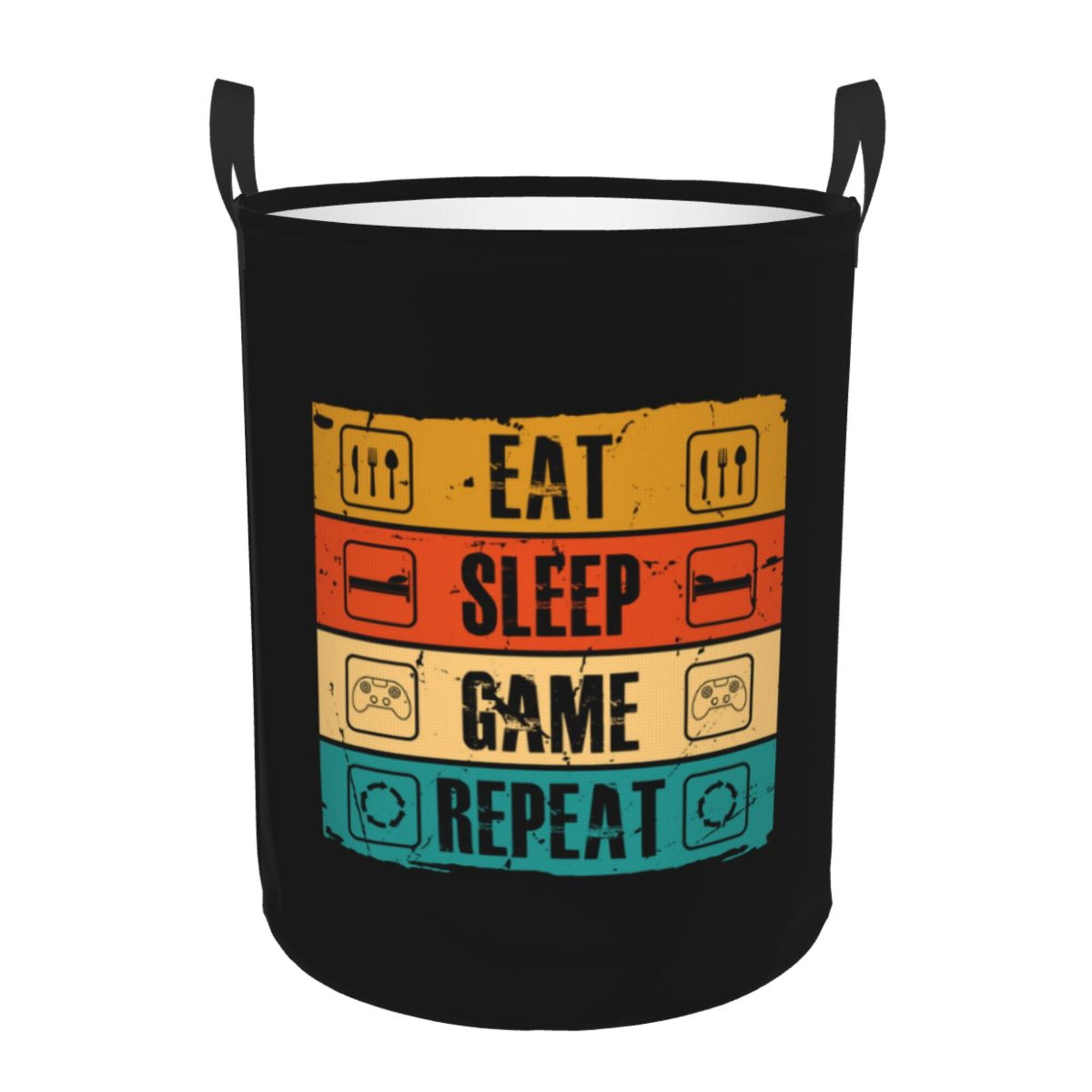 TEQUAN Waterproof Laundry Hampers, Funny Eat Sleep Game Repeat Pattern ...