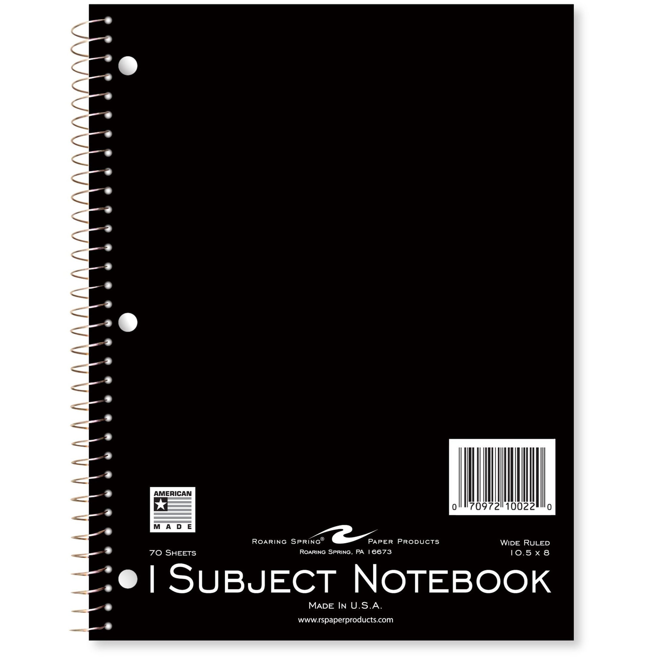 Roaring Spring Spiral Bound Notebook 1-Sub Cllg Rld 10-1/2"x8" 3HP 70Sh ...