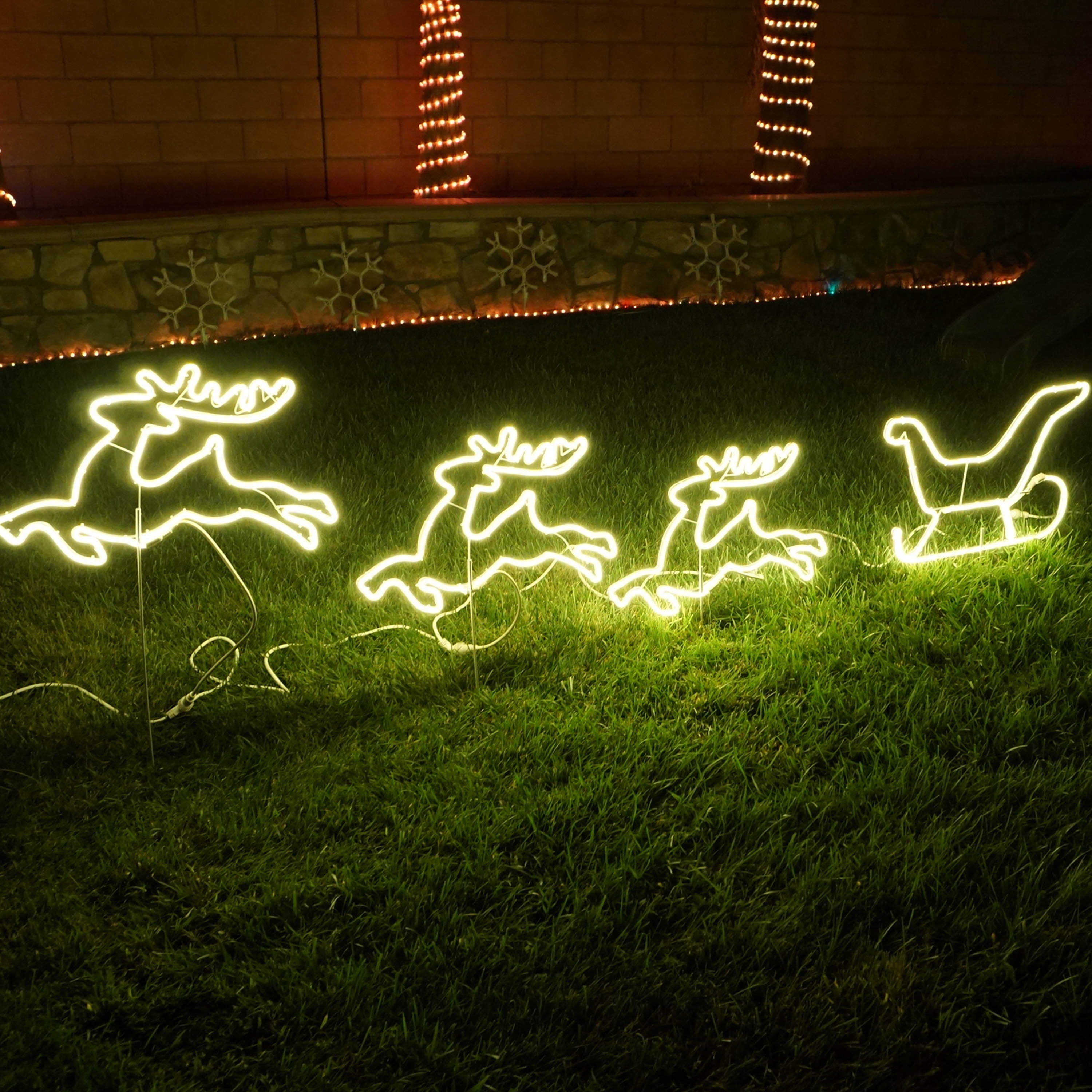 Russell Decor Christmas Yard sign lights Three Reindeer and sleigh ...