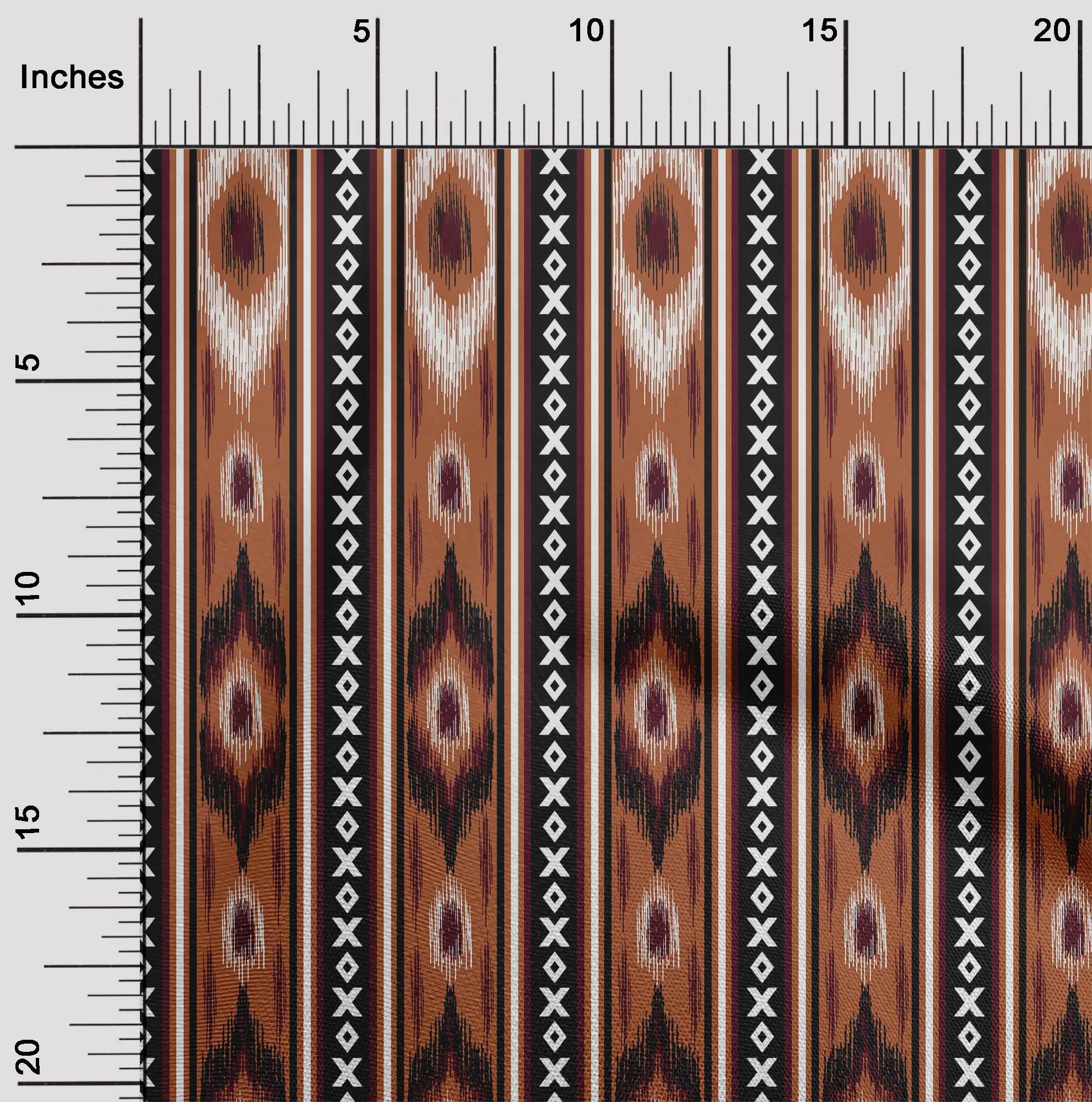 oneOone Viscose Chiffon Rust Brown Fabric Stripe & Ikat Ethnic Sewing ...