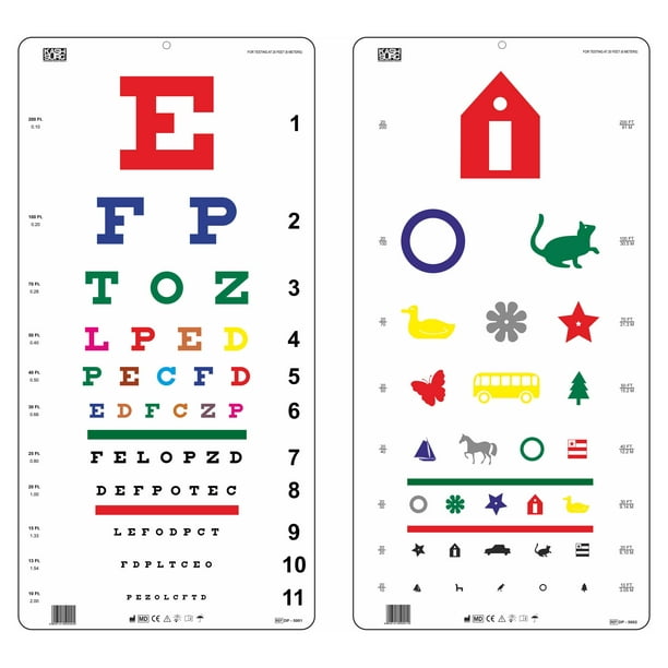 Snellen EFP & Kindergarten Color Distance Vision Eye Chart 20 Feet 22 x ...