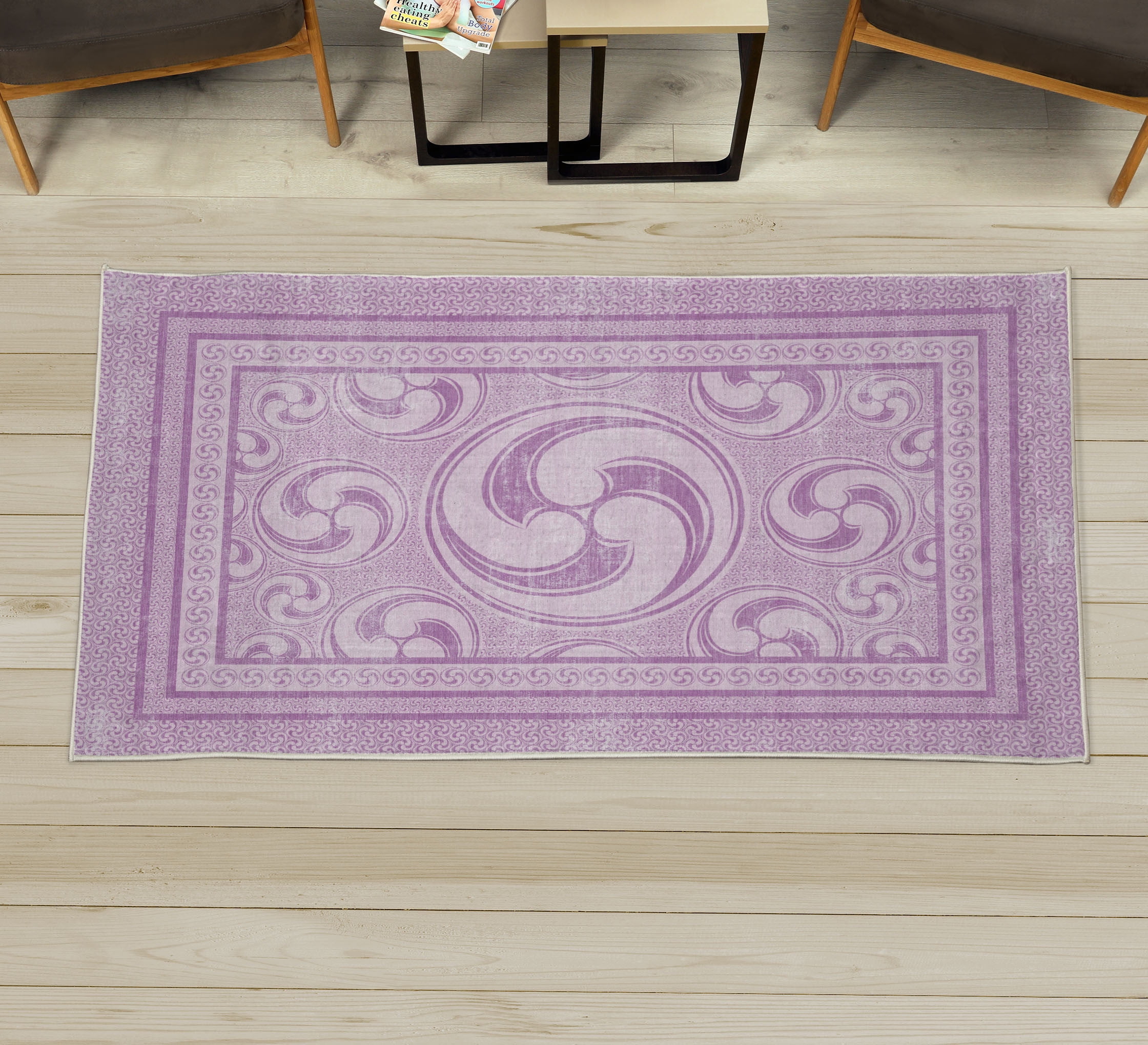 Geometric Decorative Rug, Whirling Look Abstract Circle Design Rounds ...