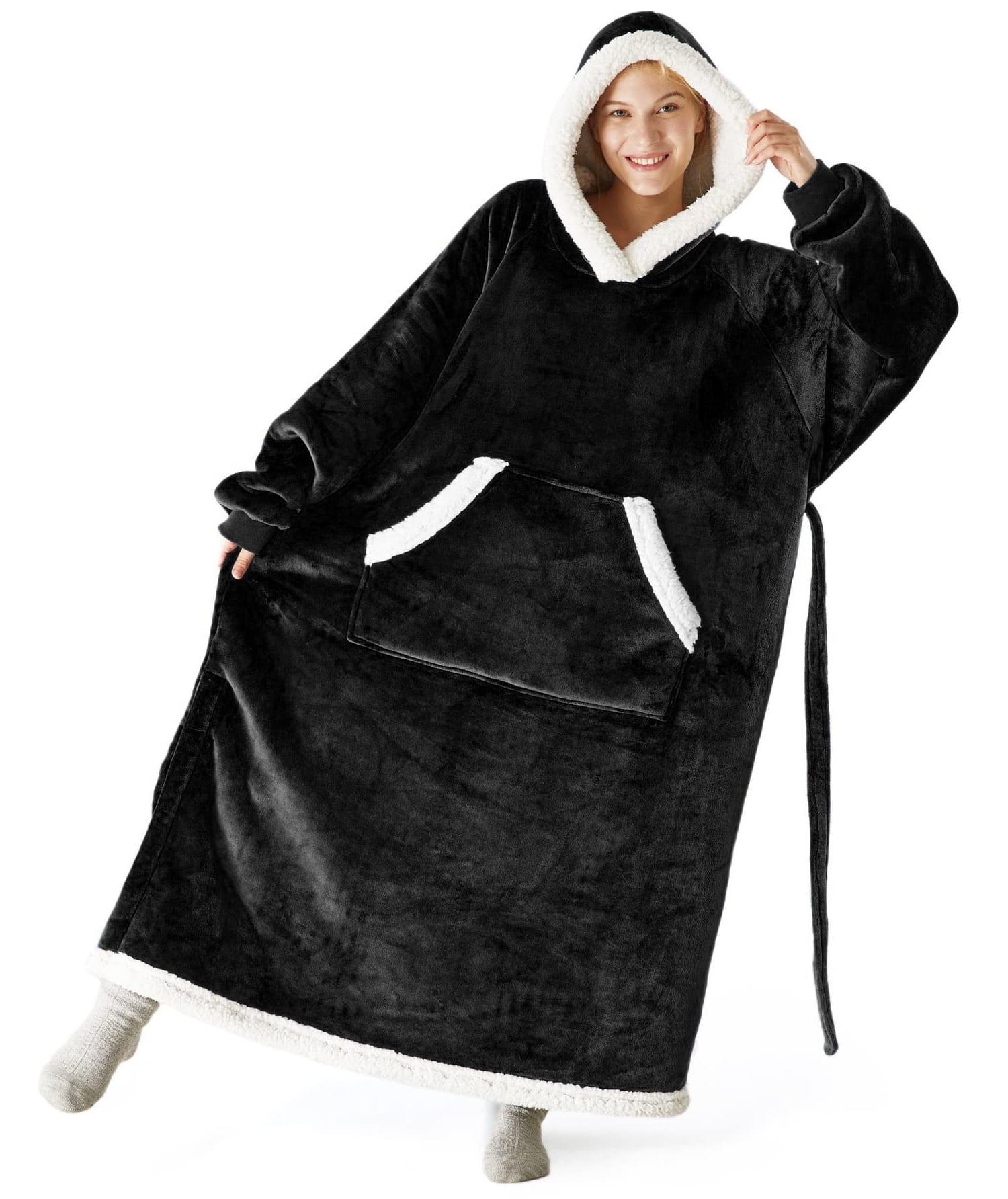 Fantaslook Oversized Wearable Blanket Hoodie, Long Flannel Sherpa ...