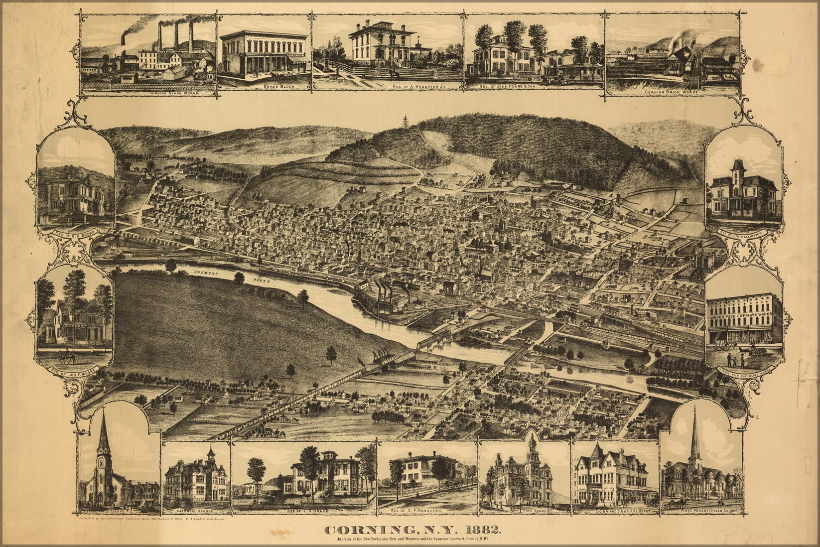 24"x36" Gallery Poster, map of Corning, New York 1882 - Walmart.com
