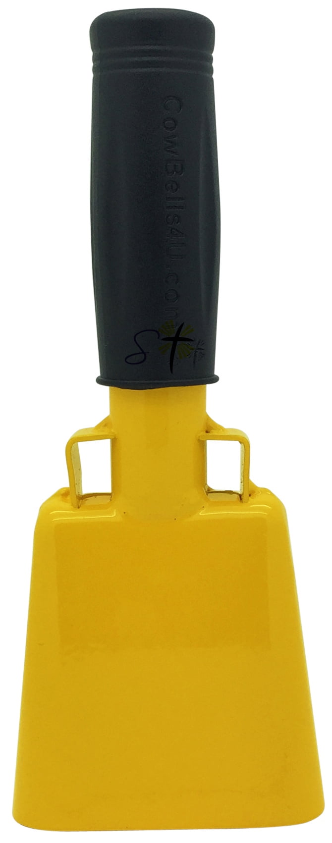 6.1 inch Golden Yellow Bell Black Handle Cowbell with Stick Grip Handle ...