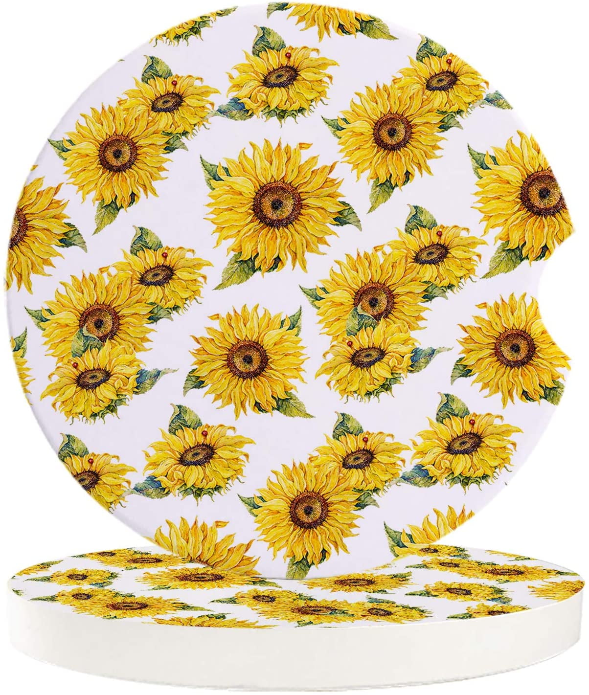 FMSHPON Hand Drawn Yellow Sunflower Pattern Set of 6 Car Coaster for ...