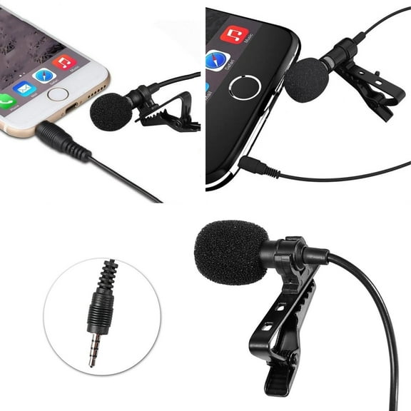 3.5mm Clip-on Lapel Microphone Hands Free Wired Condenser Mini Lavalier ...