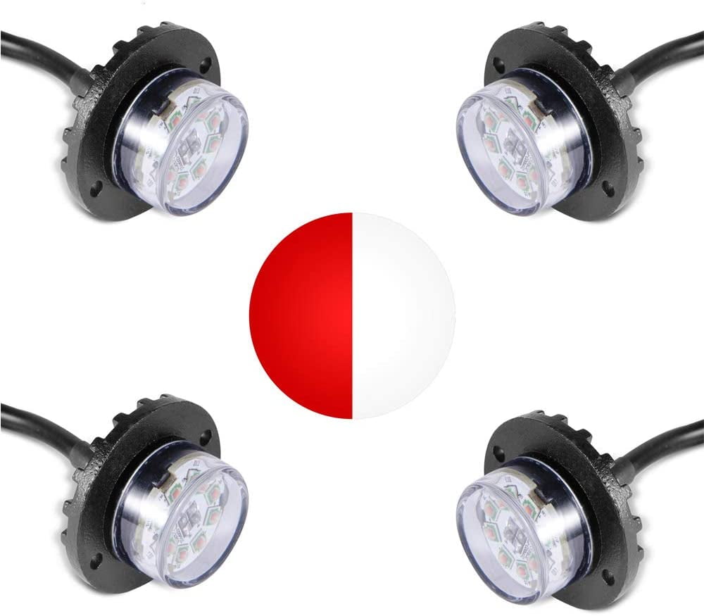 (Red/White) 4PACK 8 LED Emergency Hideaway Surface Mount Strobe Warning ...
