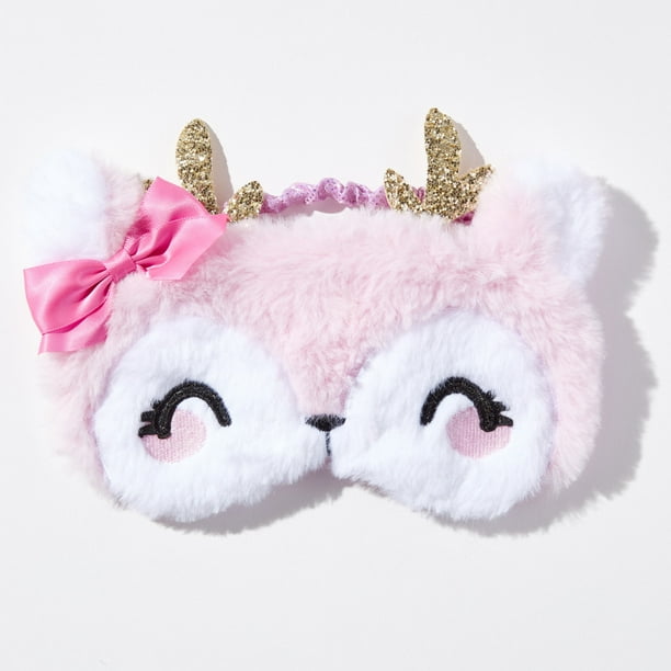 Claire's Fuzzy Reindeer Sleep Eye Mask Pink with Sparkling Gold Antlers ...