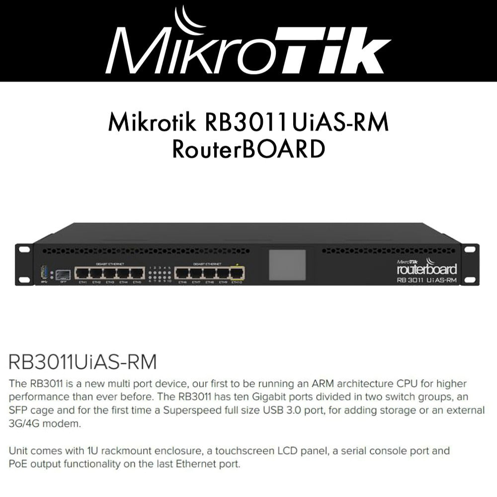 Mikrotik RB3011UiAS-RM RouterBOARD RB3011 10-port Gigabit LCD Display ...