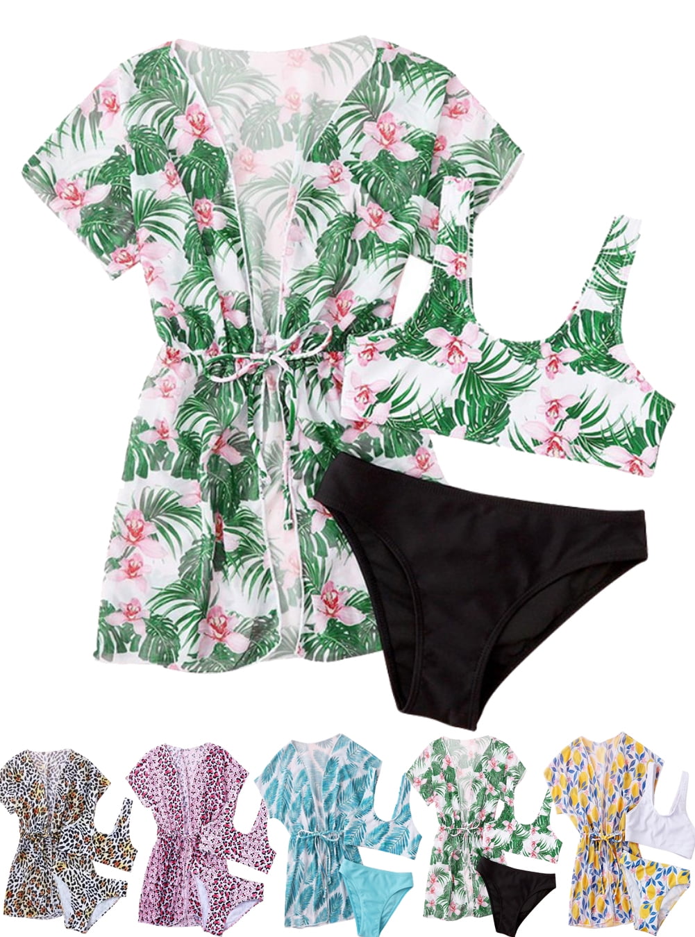 Xinhuaya Kids Girl 3PC Swimsuit Tankini Set Kids Bathing Suit + Bottoms ...