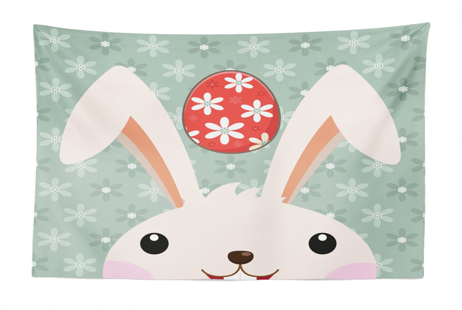 Bunny Tapestry, Eastern Rabbit with a Love Themed Egg on Repetitive ...