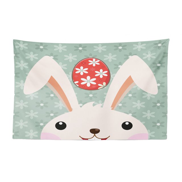 Bunny Tapestry, Eastern Rabbit with a Love Themed Egg on Repetitive ...