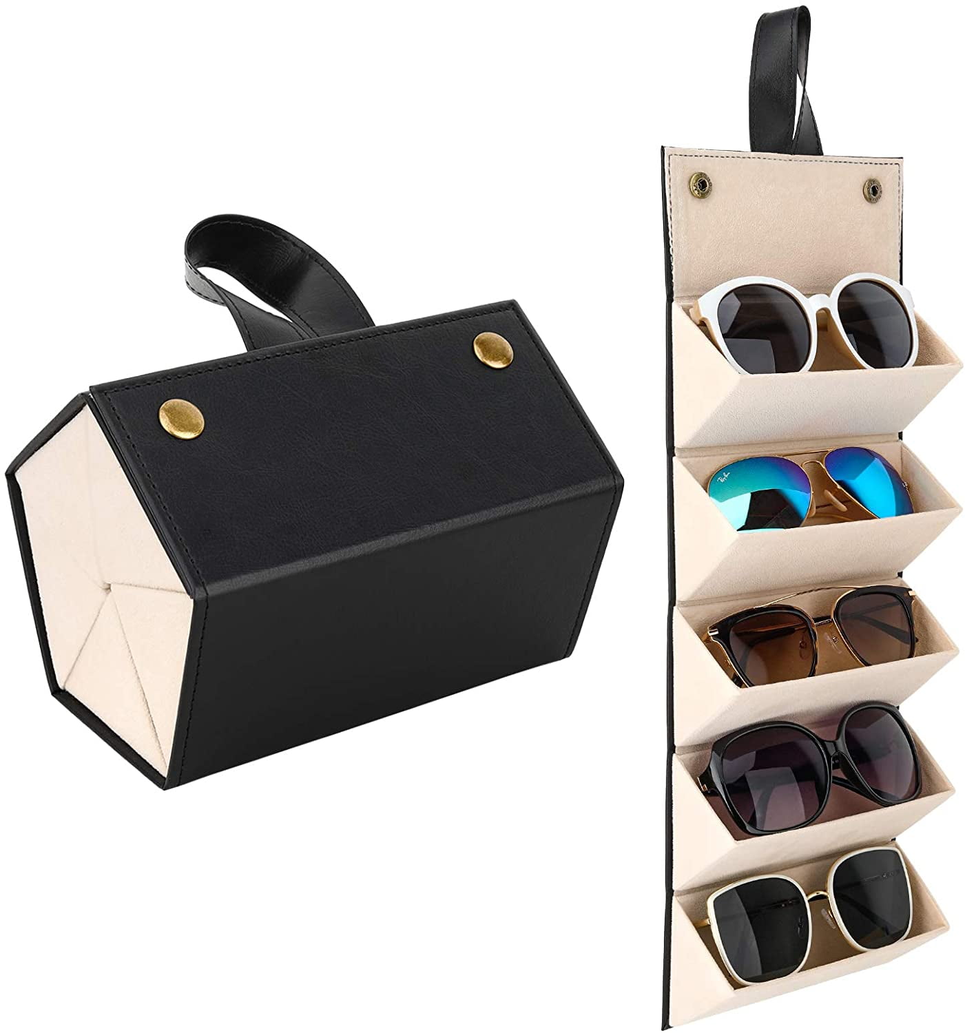 Sunglasses Organizer with 5 Slots, Travel Glasses Case Storage Portable ...