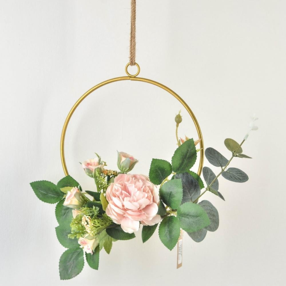 Floral Hoop Wreath, Artificial Rose Flowers and Eucalyptus Garland ...