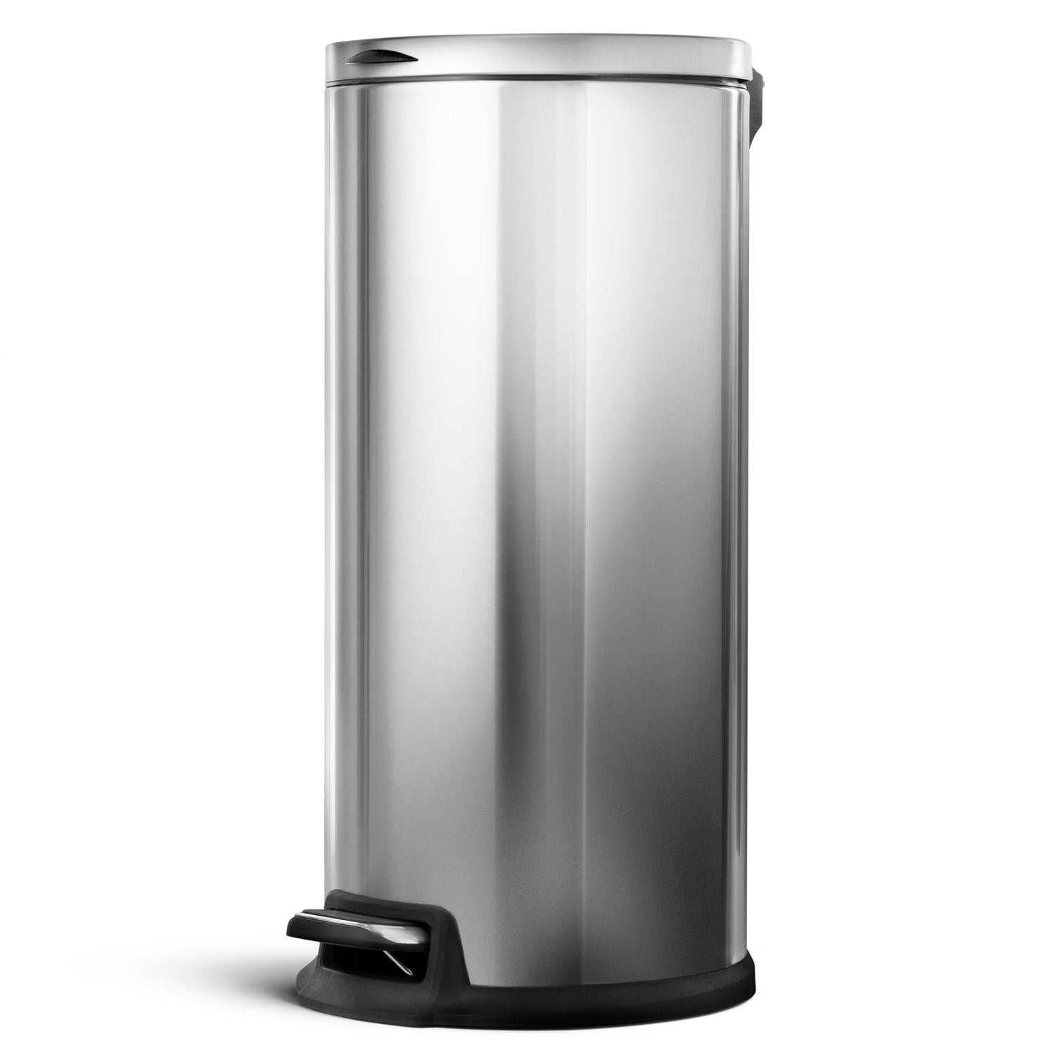 Home Zone Living 8 Gallon Round Kitchen Trash Can, Stainless Steel ...