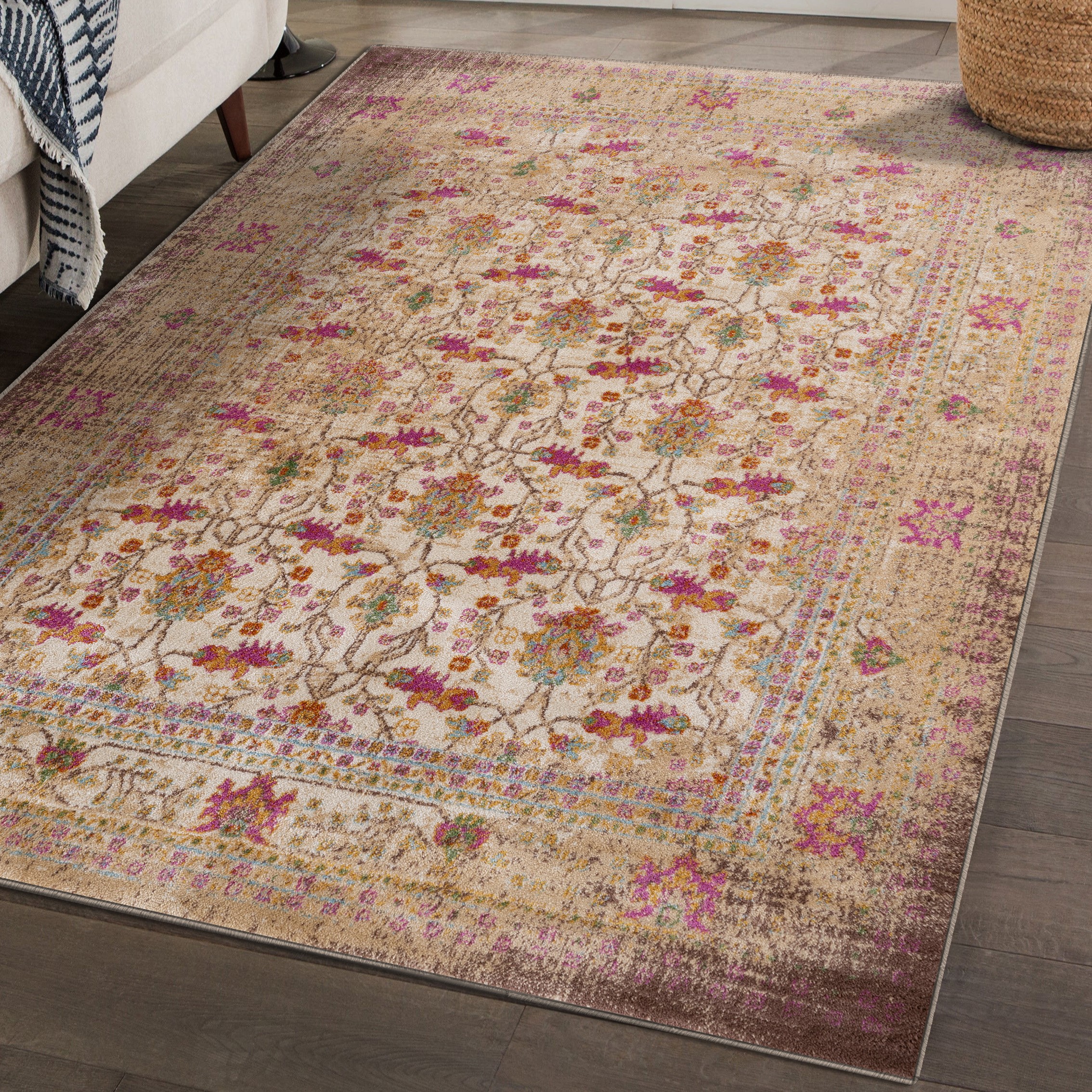 Luxe Weavers Vintage Bohemian Floral Area Rug Cream 5x7 Carpet ...