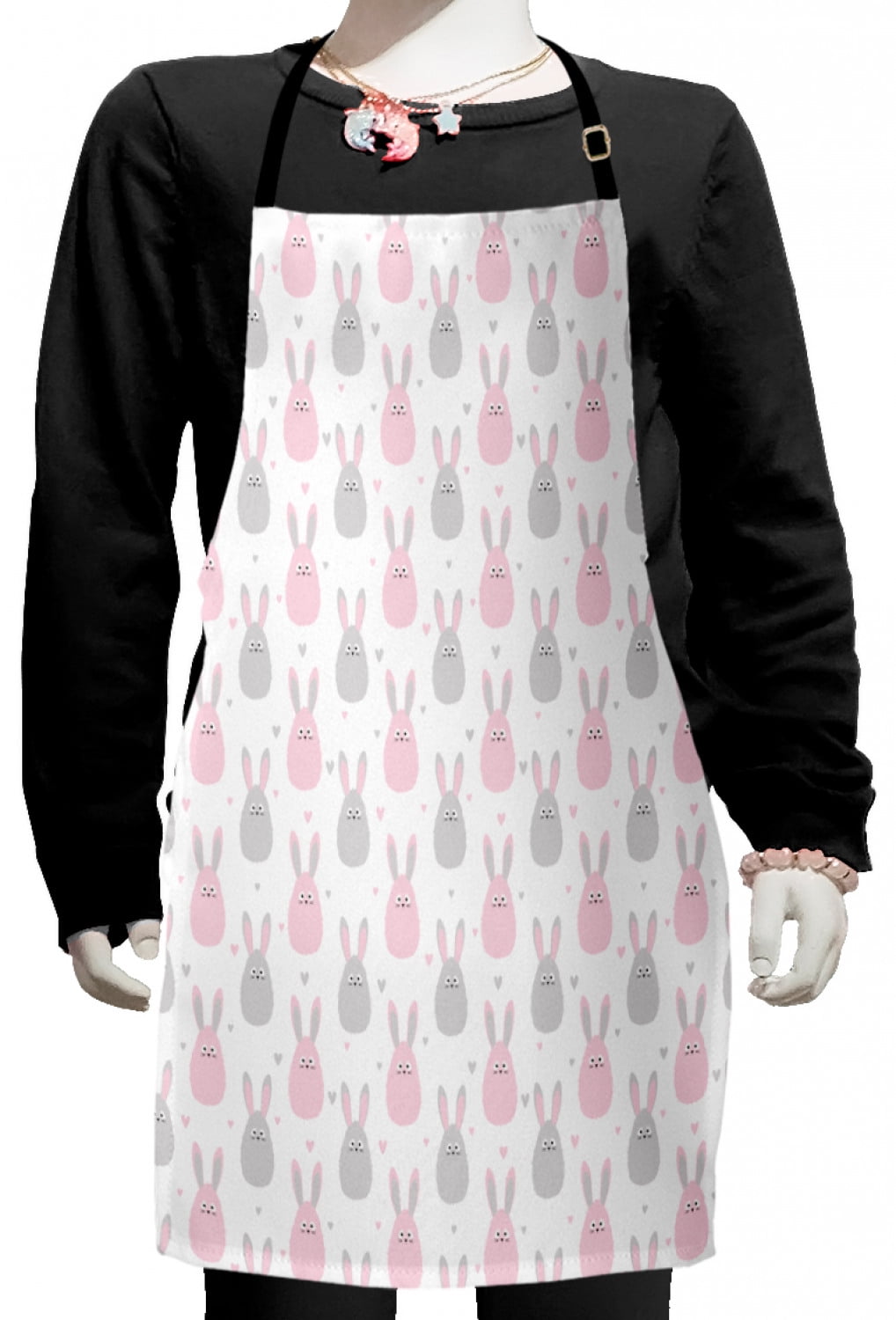 Bunny Kids Apron, Bicolour Pattern of Cartoon Fluffy Baby Rabbits and ...
