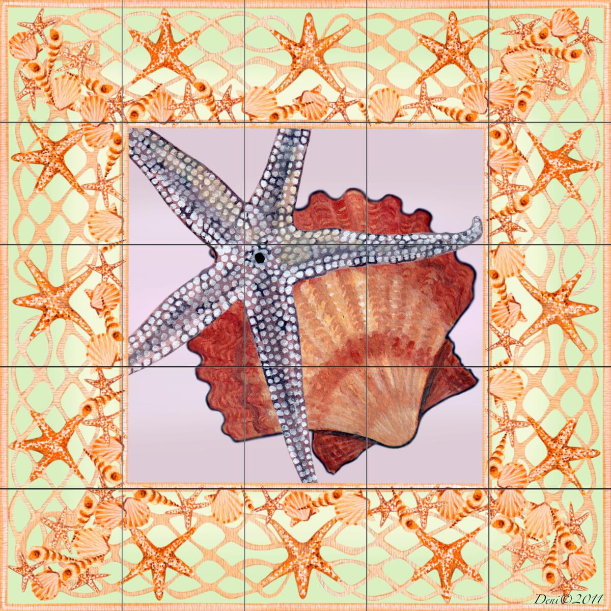 Tile Mural Bathroom Backsplash - Seashell Square 3-DF - by Denise ...