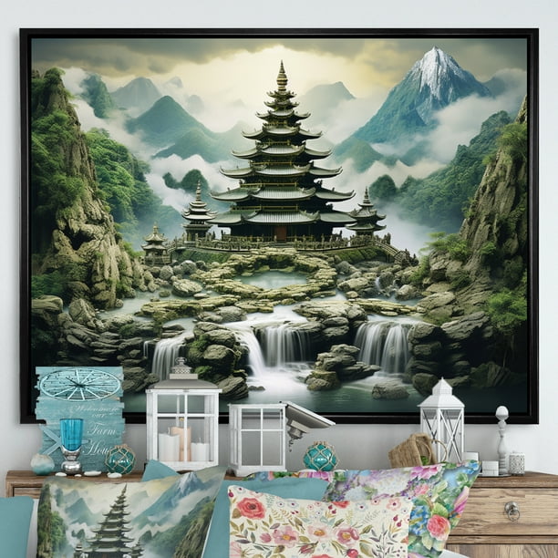 Designart Large Asian Art framed wall Art Asian Art Natures euphony I asian art framed wall art decor Green Global black framed wall art 32x16