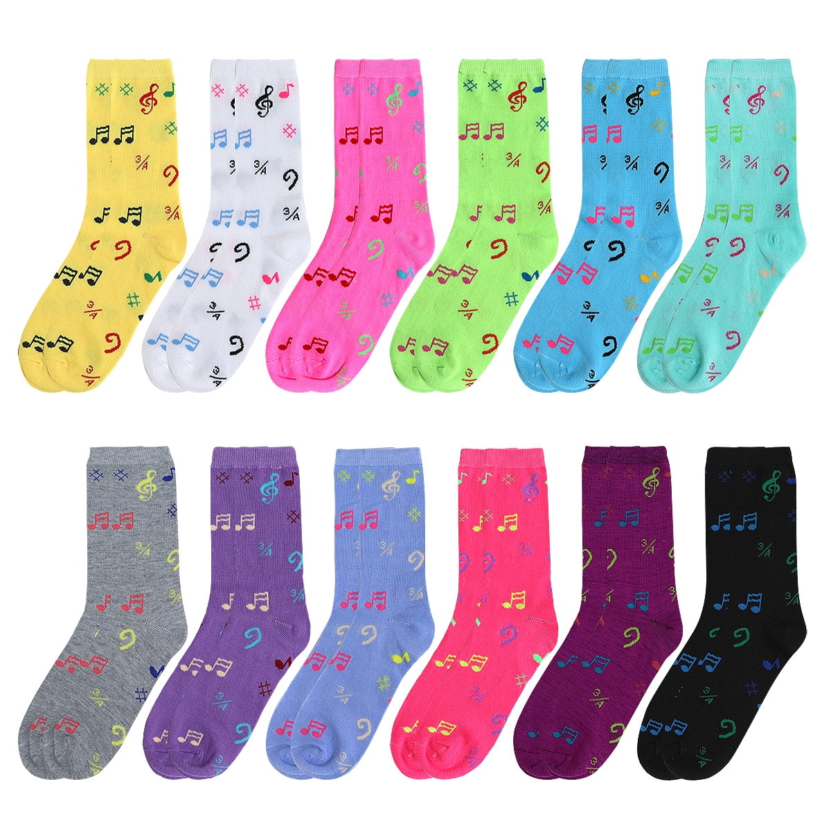 12 Pairs Women's Crew Socks Fancy Novelty Designed Size 9-11 Multicolor ...