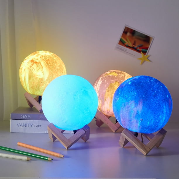 Urban Shop 3D Print Color Changing Moon Lamp with Wood Stand, remote ...