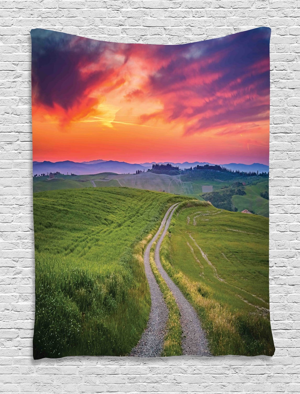 Scenic Summer Tapestry, Tuscany Rural Scene with Tangerine Toned Sky ...