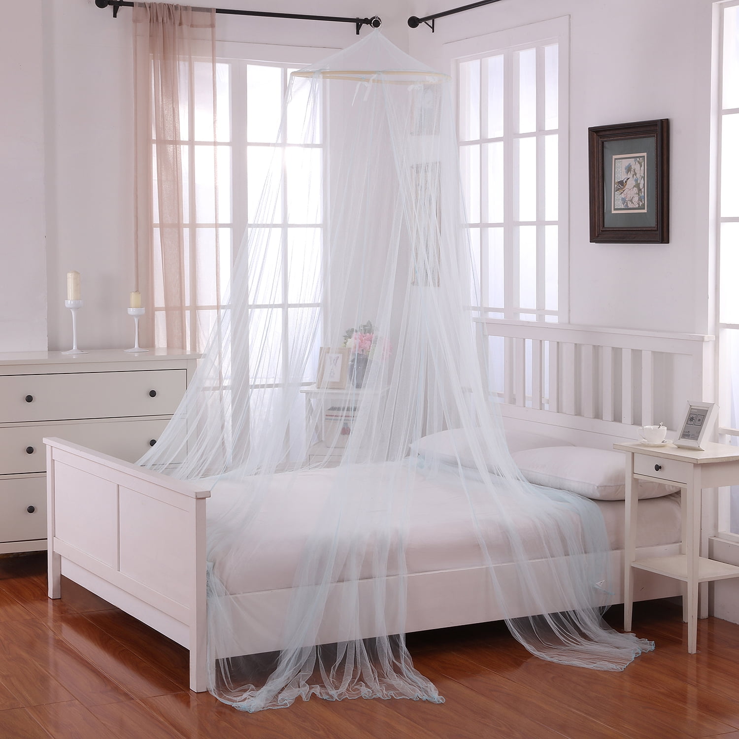 Light Blue Oasis Round Hoop Polyester Sheer Mosquito Netting Bed Canopy ...