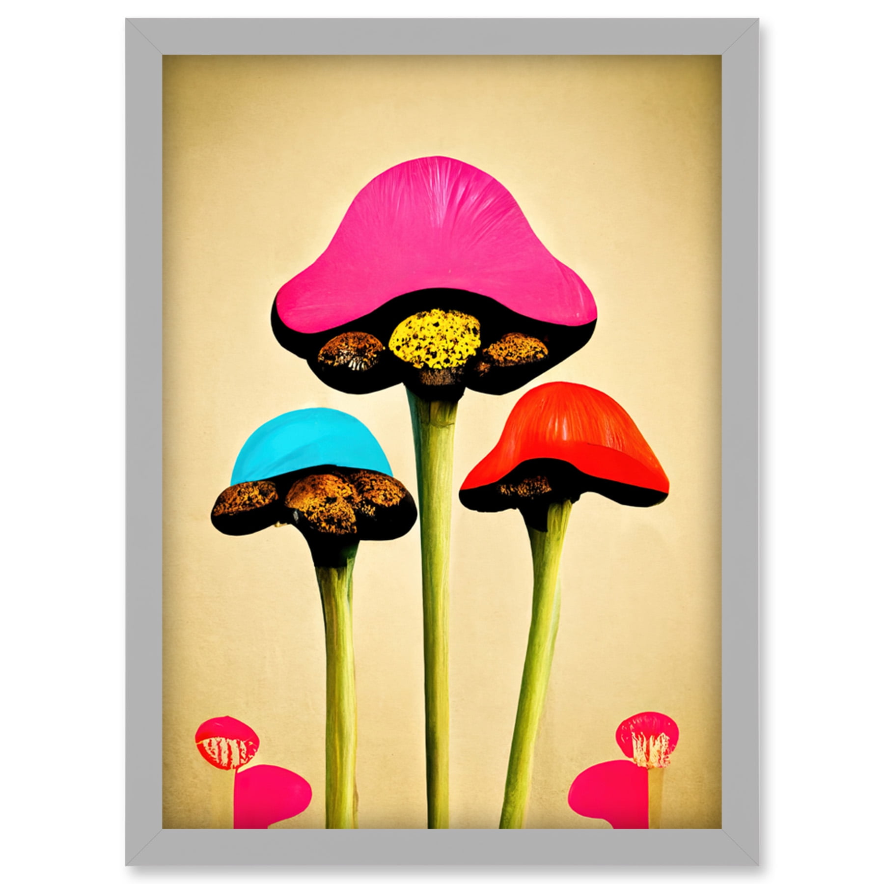 Pop Art Surreal Colour Vivid Fungi Mushrooms Artwork Framed Wall Art ...