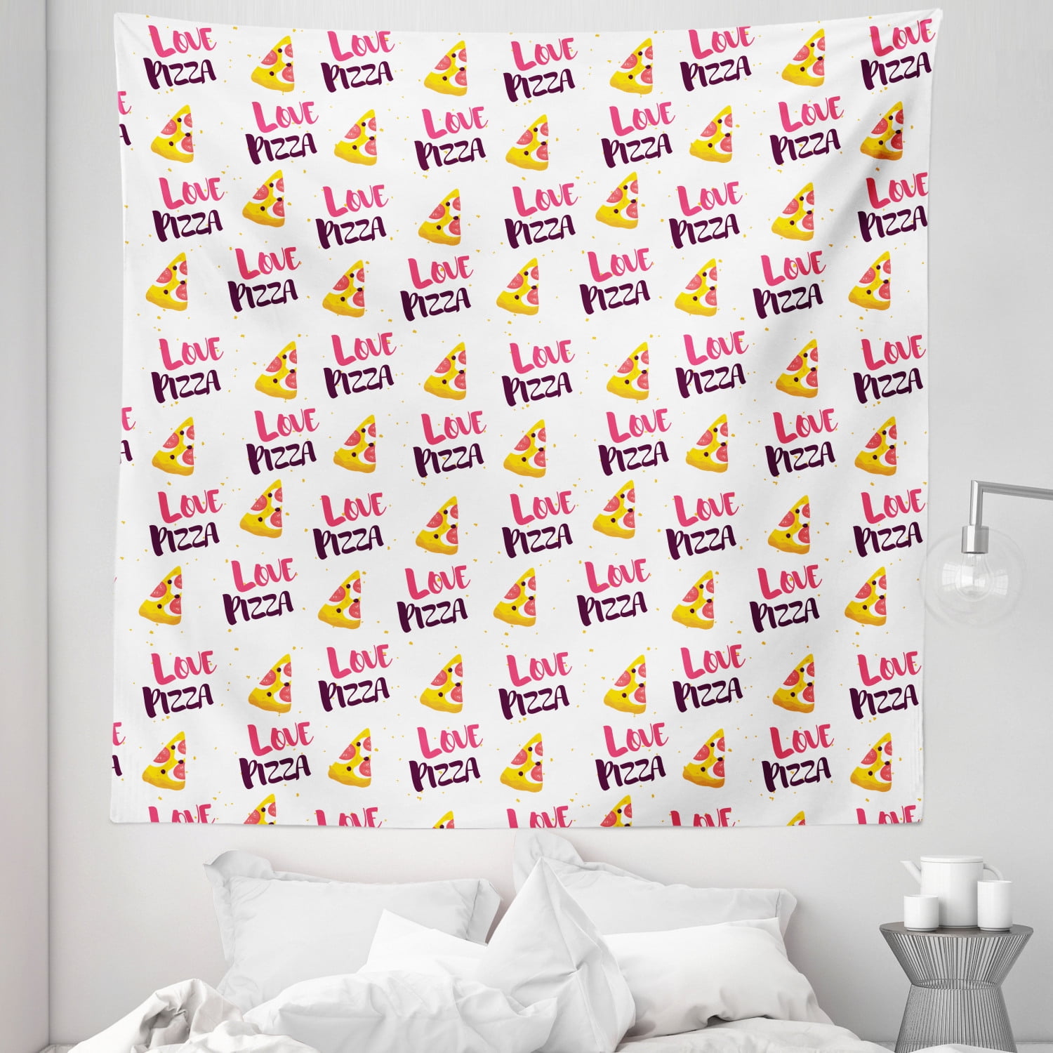 Pizza Tapestry, Food Love Themed Abstract Cartoon Pattern Repetitive ...