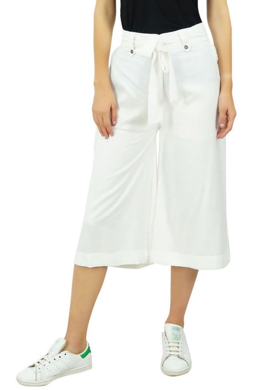Bimba Women's Rayon Capri Wide Leg Culottes with Back Elastic Casual ...