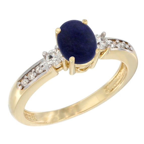14K Yellow Gold Diamond Natural Lapis Engagement Ring Oval 7x5 mm ...
