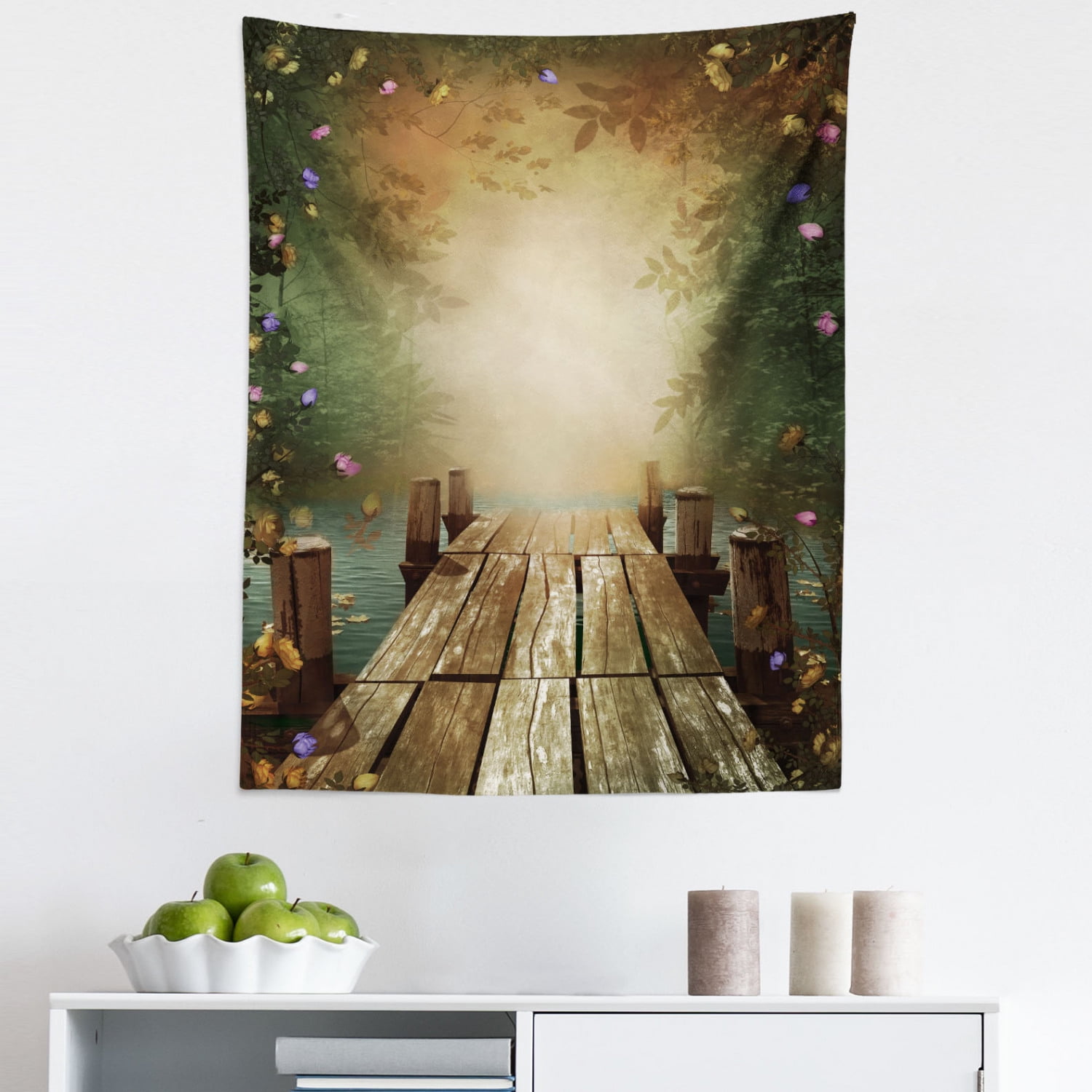 Spring Tapestry, Coming of the Summer Themed Lake and Blooming Flowers ...