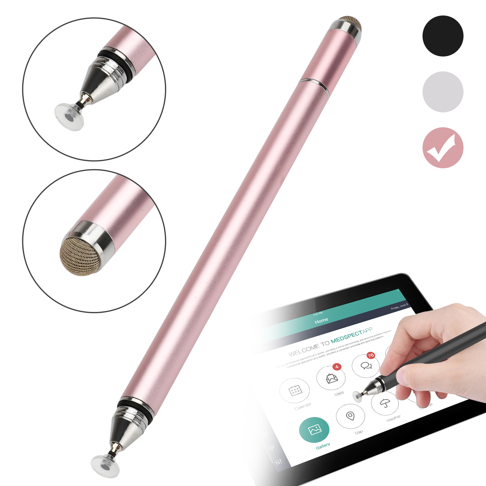 Stylus Pen 4 In 1 Capacitive Pen With Clear Disc And Mesh Tip For Touch