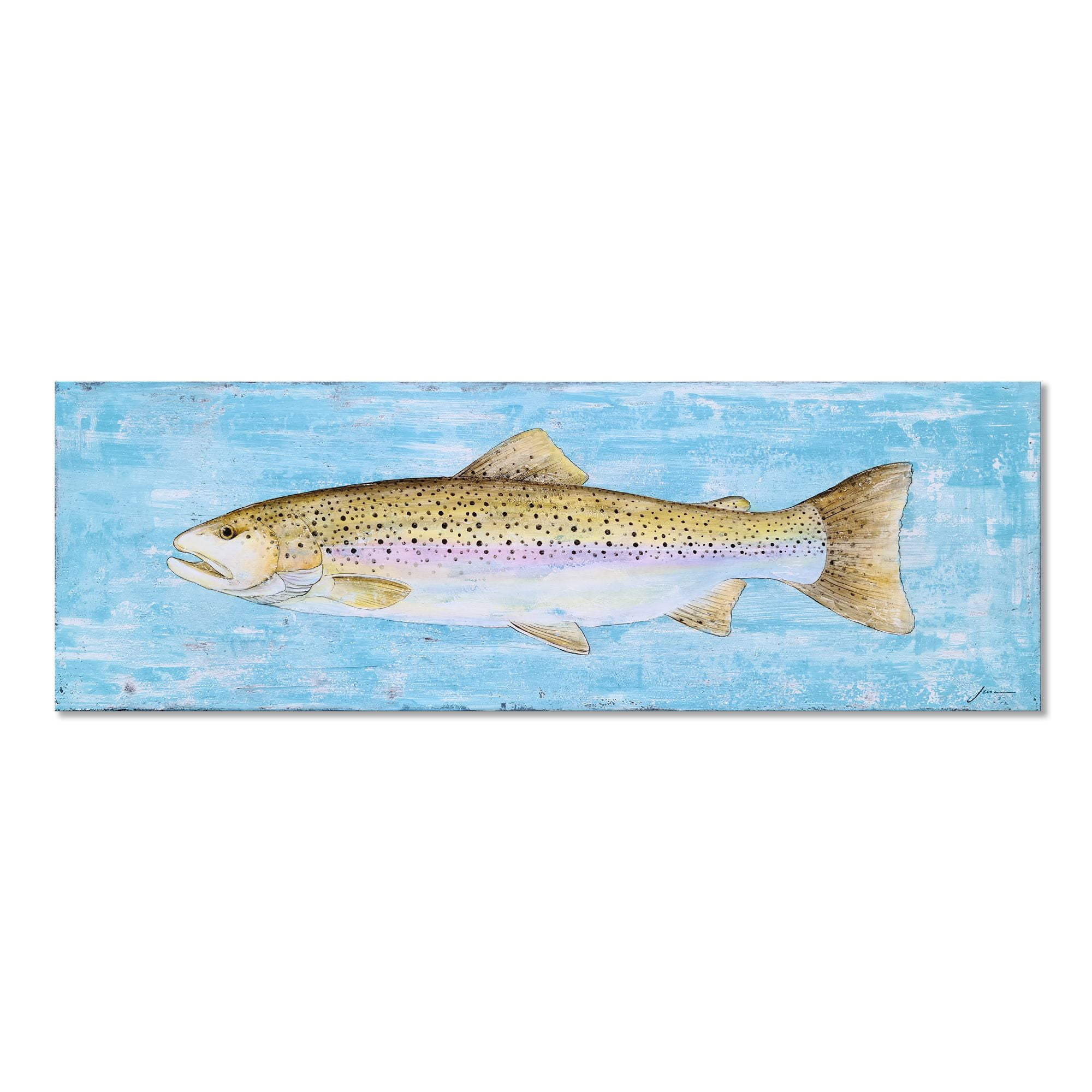 YIHUI ARTS Fish Canvas Wall Art with Hand Painted Textured for Home ...