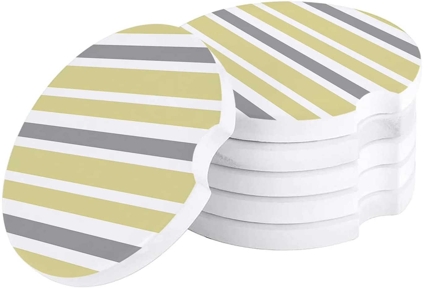 ZHANZZK Yellow Grey and White Stripes Set of 2 Car Coaster for Drinks ...