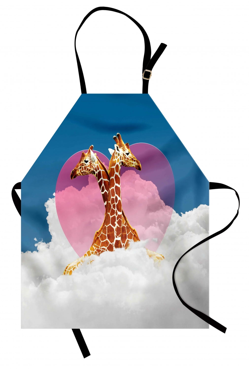 Animal Apron Cuddly Giraffes Living on Fluffy Clouds with Heart Figure ...
