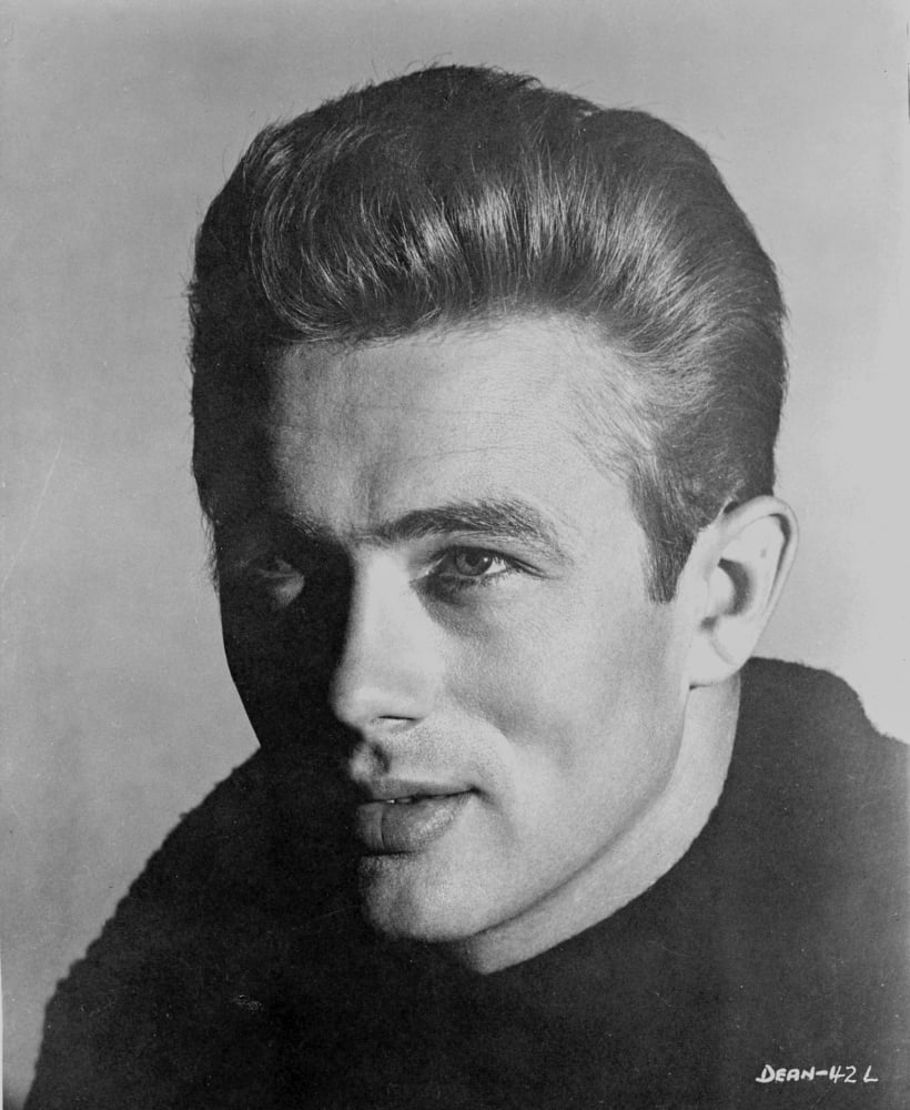 James Dean Portrait in Black Knitted Round Neck Cotton Shirt on White ...
